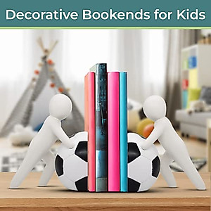 Joyvano Soccer Bookends - Decorative Sports Bookends for Kids - Unique & Heavy Duty Book Ends to Hold Books - Soccer Room Decor - Book Holder for Shelves
