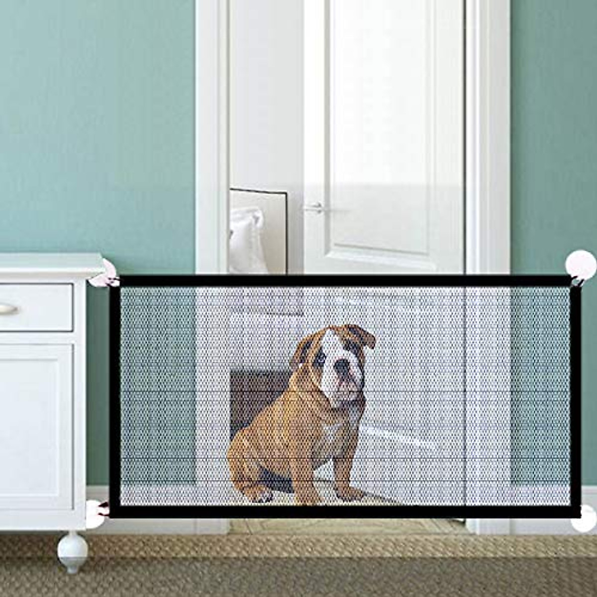 Hoomall Magic Foldable Gate for Dogs Cats, Portable Pet Gate Dog Mesh Gate Guard Gate for Stairs, Outdoor and Doorways Pet Isolation Net Safety Fence Install Anywhere
