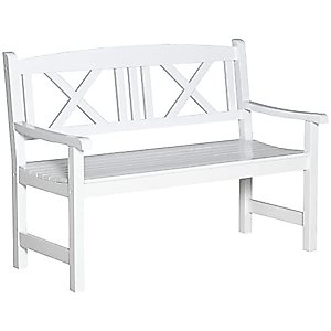 Outsunny 2-Seater Wooden Garden Bench, 4FT Outdoor Patio Loveseat for Yard, Lawn, Porch, White