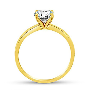 Size - 7.5 - Solid 14k Yellow Gold Round Cut Thick Band Classic Solitaire Wedding Engagement Ring CZ Cubic Zirconia 1.0ct.