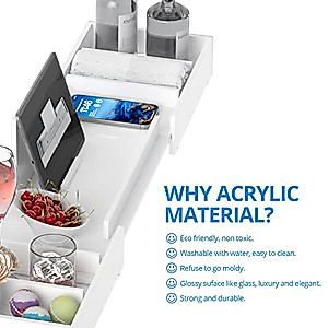 WINFFOR Acrylic Bathtub Tray, Expandable Bathtub Caddy, 1 or 2 Person Bath Tray, Luxury Bath Caddy Adjustable Bath Tub Table Caddy (White)