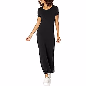 Amazon Essentials Women's Short-Sleeve Maxi Dress, Black, Medium