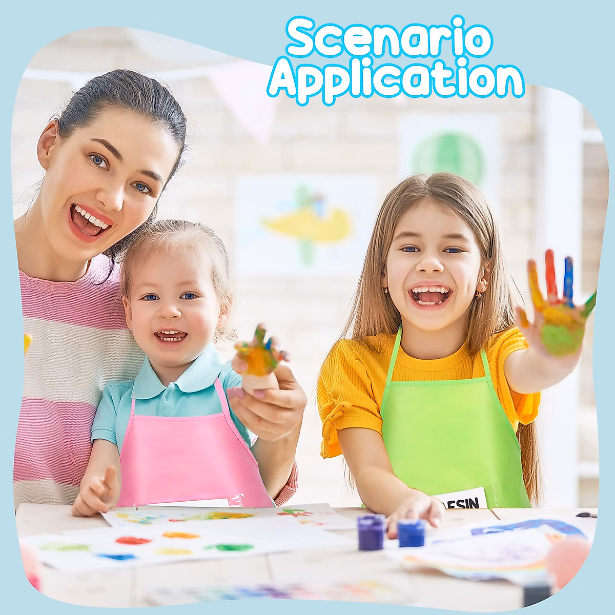 Shihanee 12 Pcs Kids Apron with Pockets Paint Apron Artists Apron Kids Art Smock for Kindergarten Classroom Cooking Activity(3-5 Y)