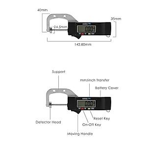 Horizontal Electronic Digital Thickness Gauge Digital Display Caliper Thickness Measuring Tool Thickness Meter Portable 0-25mm 0.03mm Accuracy