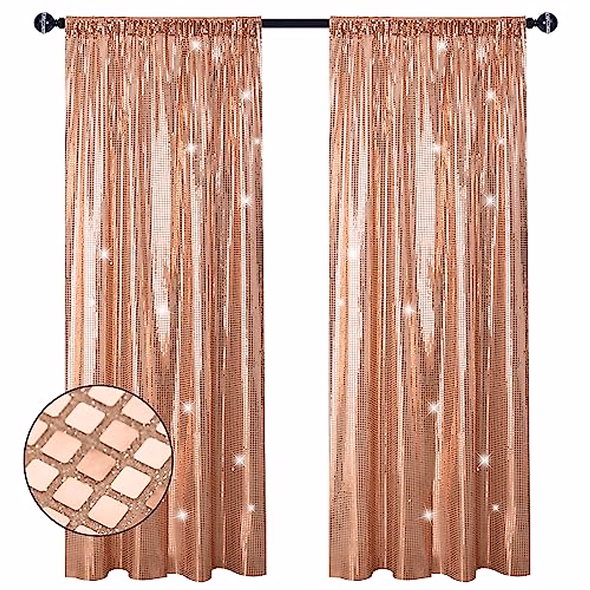 Sugargirl Rose Gold Sequin Backdrop Curtain 2 Panels 2FTx8FT Glitter Disco Party Background Drapes Mirror Foil Backdrop for Wedding Birthday Wall Decor