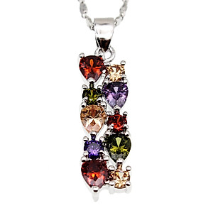 Multi Gemstone Pendants Garnet Amethyst Morganite Peridot Promise Wedding Party Necklaces Pendants (Silver Color)