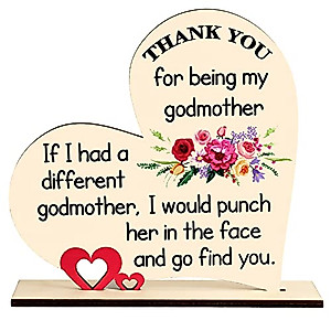 2 Pieces Godmother Gifts from Godchild Thank You for Being My Godmother Proposal Gifts Heart Wood Keepsake Inspirational Gift Idea for Godmother's Birthday Mother's Day God Mom Nurse