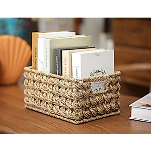 Ellinia Handmade Woven Seagrass Wicker 11.8 x 8.85 x 6.1 Inch Basket for Storage - Bar, Hotel, Pantry, Restaurant, Table Organizer, Bohemian Style, 3-Pack, Natural Seagrass Color