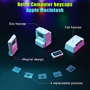 HONKID Esc Keycap for Mechanical Gaming Keyboard Switches, Custom Keycaps for Esc and Tab Key with Magnetic Light Macintosh Retro Style Design (White)