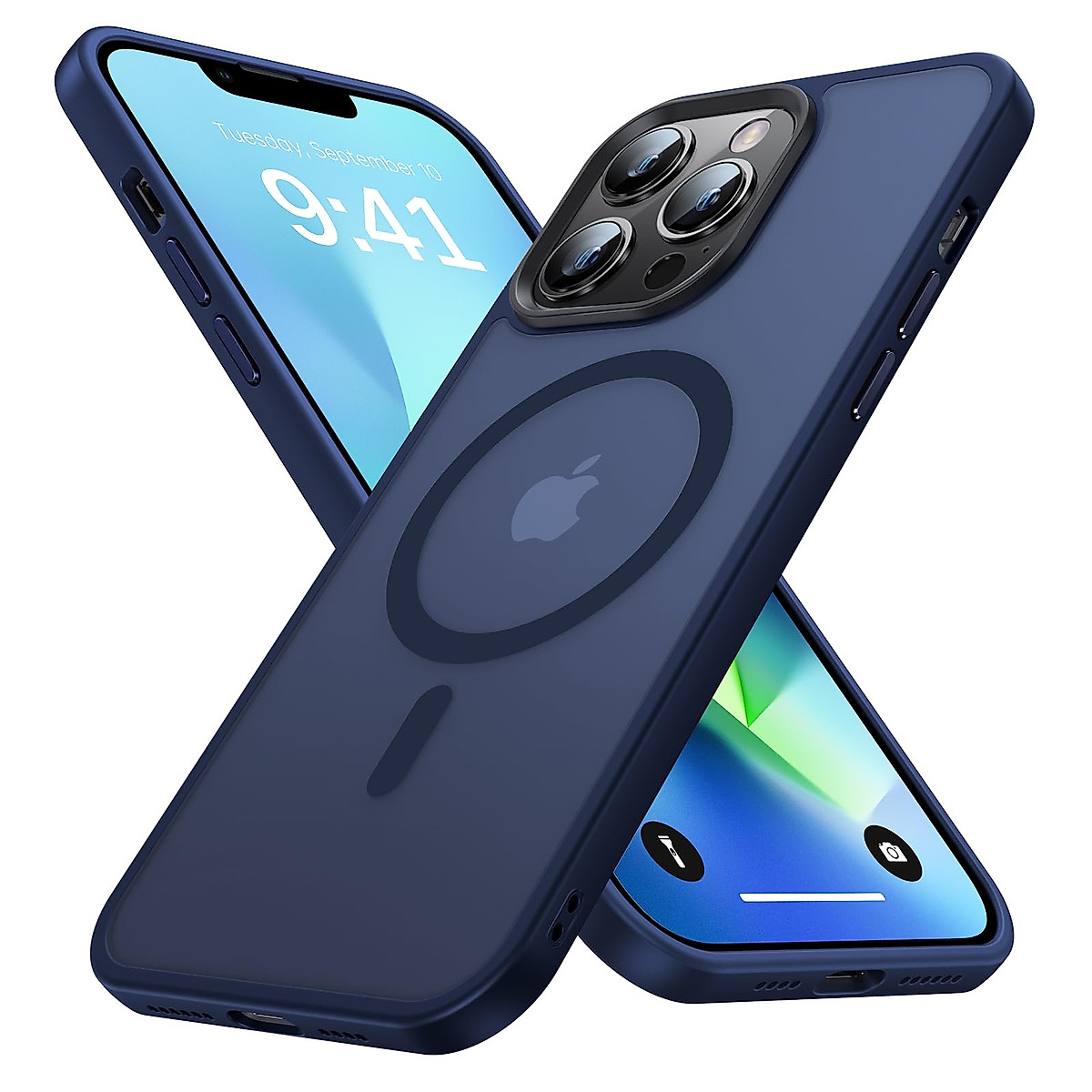 Maozis Strong Magnetic for iPhone 13 Pro Max Case [Compatible with Magsafe][Military Grade Drop Protection] Protective Shockproof Translucent Matte Slim Phone Case for iPhone 13 Pro Max, Navy Blue