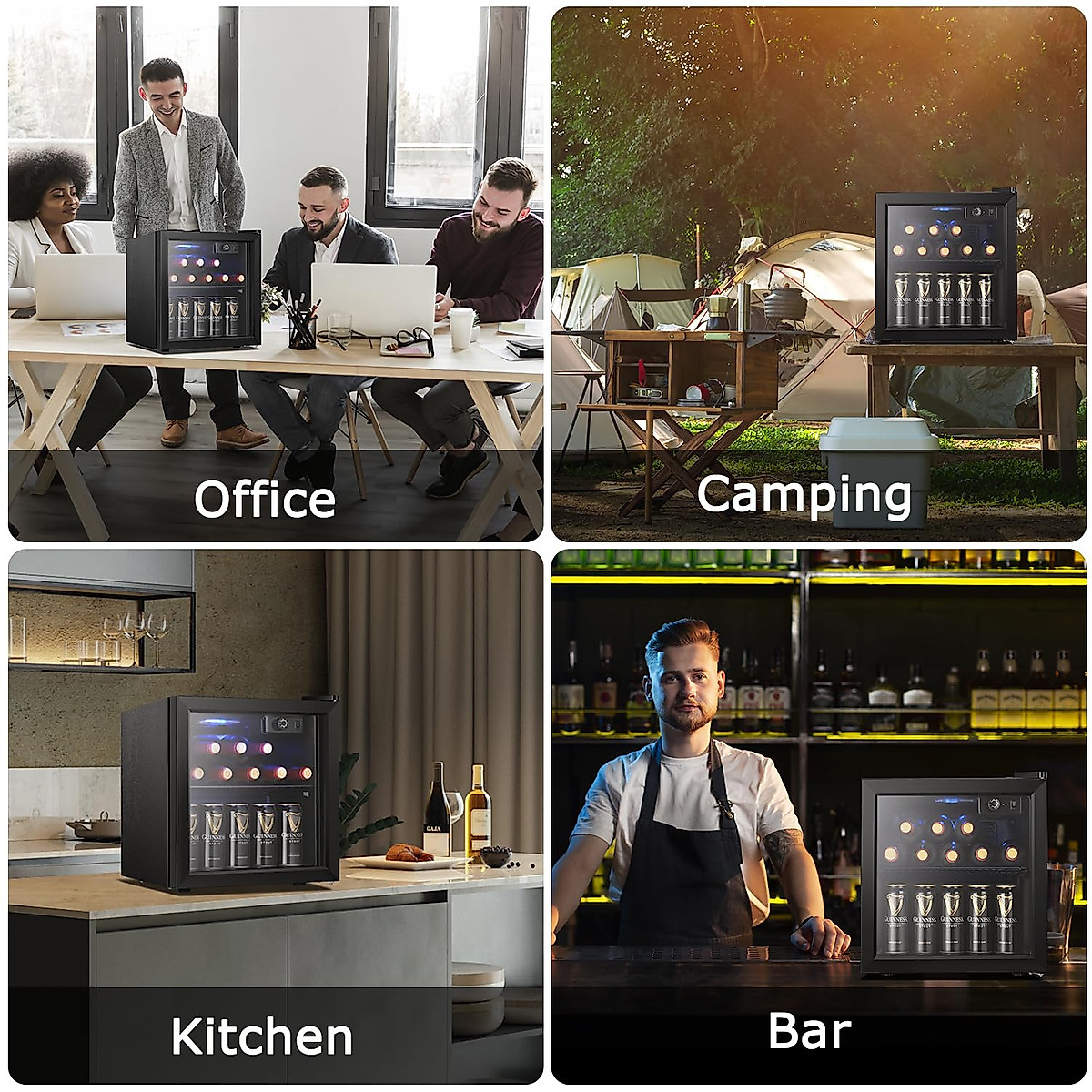 Xbeauty Beverage Refrigerator with 48 Can Mini Fridge for Office, Bar,Home,with Adjustable Removable Shelves,Convertible Door,Double Glass,1.3Cu. Ft