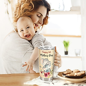 365FURY First Mothers Day Gifts For New Mom, Daughter From Baby, Sister, Son - 1st Mothers Day Coffee Mug - Elephant 20oz Double Wall Vacuum Insulated Tumbler With Lid for Woman