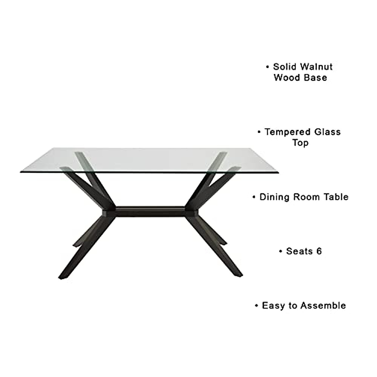 Uptown Club Dining Table with Tempered Glass Top, Elegant Statement Piece for Contemporary Home, 63" x 36", Dark-Walnut