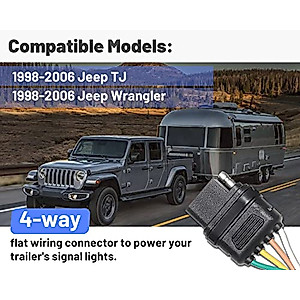 Oyviny Custom 4 Pin Trailer Wiring Harness 55363 for 1998-2006 Jeep TJ/Jeep Wrangler, Plug&Play TJ Trailer Wiring 80 Inches