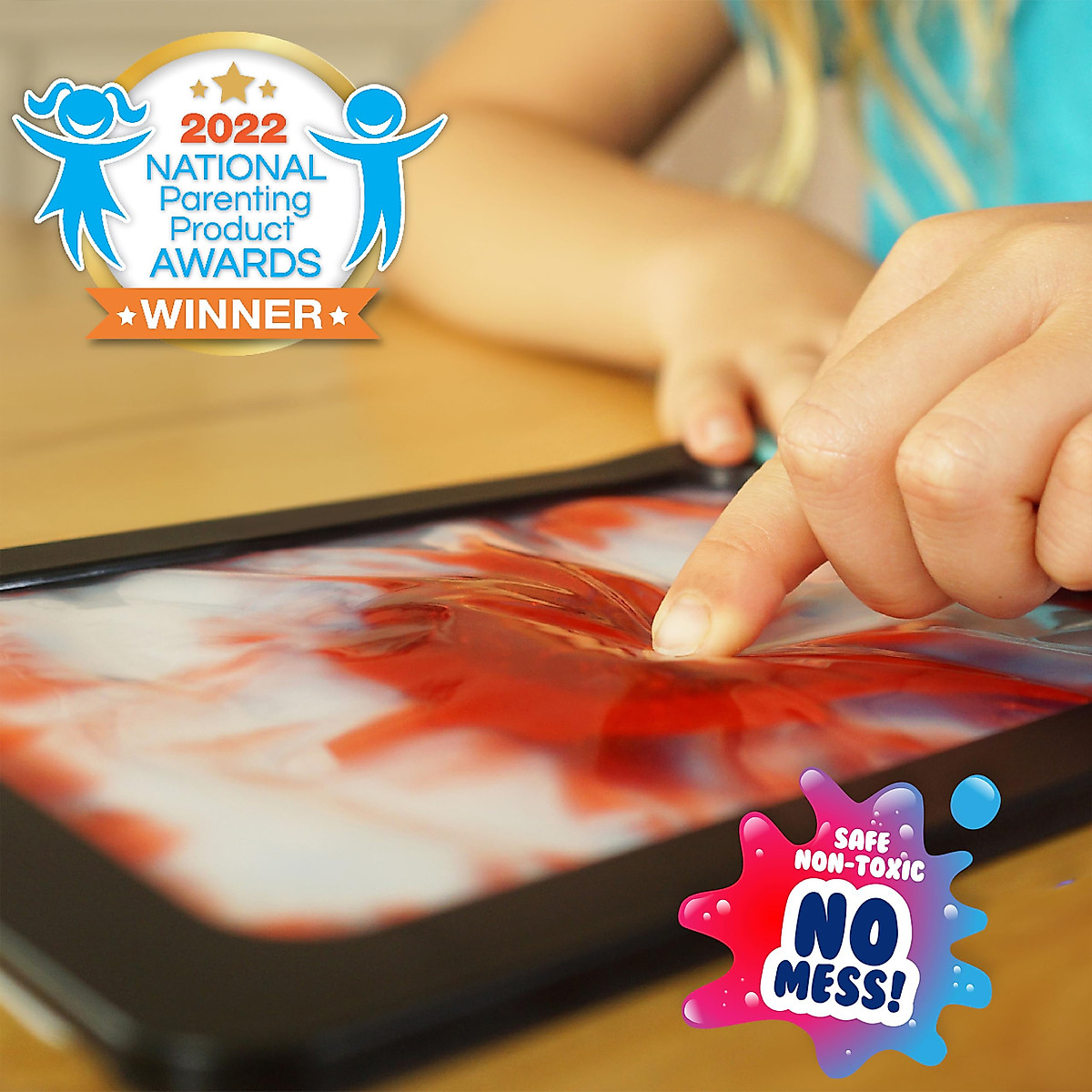 Sky Castle DoodleJamz JellyBoards — Squishy Drawing Pads Filled with Non-Toxic Sensory Gel – No-Mess Fidget Art – ASMR – Re-usable for Endless Artistic Creations (Blue and Red Gel)