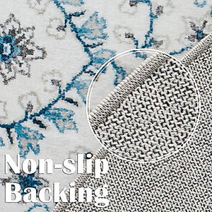 jinchan Round Rug 5ft Vintage Rug Medallion Washable Rug Floral Rug Area Rug Distressed Rug Non Slip Accent Rug Thin Rug Boho Soft Rug Sofa Carpet for Living Room Bedroom Dining Room Blue