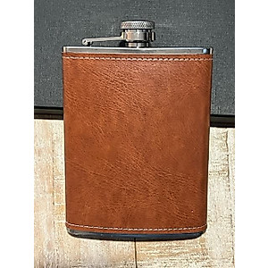 Brown Leather Hip Flask 8 Oz Stainless Steel PU Leather Wrap Flask Gift Set with 2 Cups & Funnel