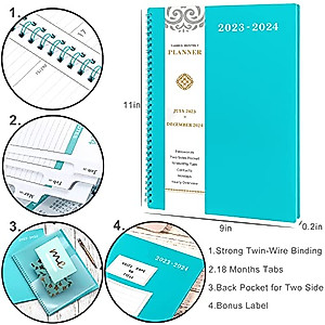 Monthly Planner 2023-2024 - 2023-2024 Monthly Planner from Jul. 2023 to Dec. 2024, 8.5" x 11", 18-Month Planner with Tabs, Pocket, Label, Contacts and Passwords, Twin-Wire Binding, 3 Pack - Teal by Artfan