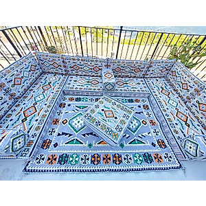 U Shaped Floor Cushions, Arabic Majlis Set, Floor Sofa Set, Pallet Sofa, Ethnic Sofa,Arabic Jalsa, Moroccan Sofas, Sectional Sofas, Ottoman (U Sofa + Rug + Ottoman)