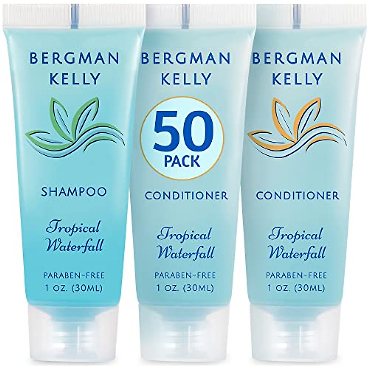Bergman Kelly - Travel Shampoo and Conditioner Set - 1 fl oz, 100 Pieces, Tropical Waterfall - Delight Your Guests with Invigorating and Refreshing Hotel Toiletries and Guest Hospitality in Bulk