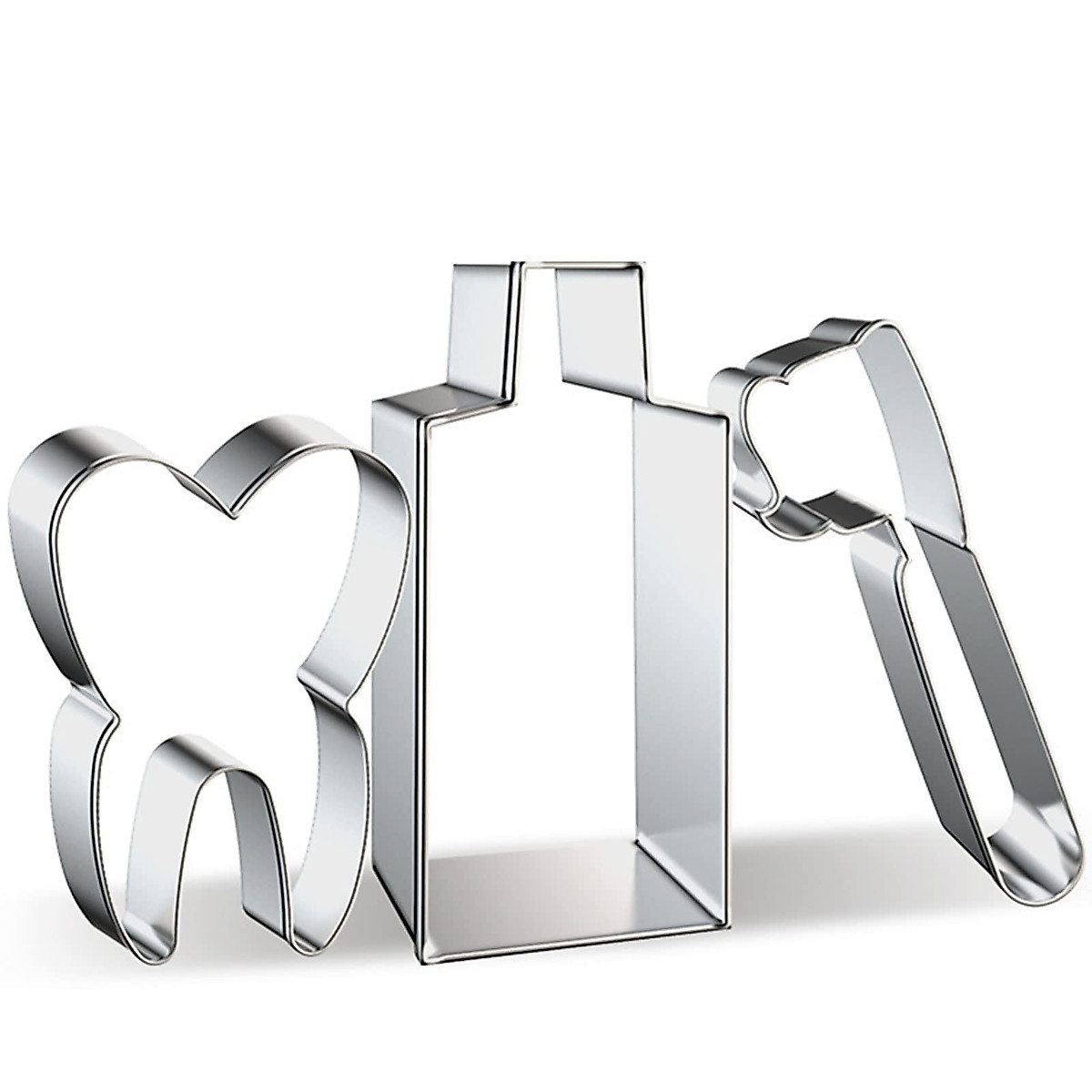 Mini Tooth Series Cookie Cutters Set of 3 pcs, Stainless Steel Fondant Cutter Molds Baking DIY (Toothpaste+Toothbrush+Tooth)