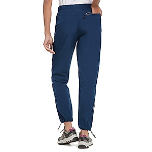 BALEAF Women's Hiking Pants Quick Dry Water Resistant Lightweight Joggers Pant for All Seasons Elastic Waist Navy Blue Size Large