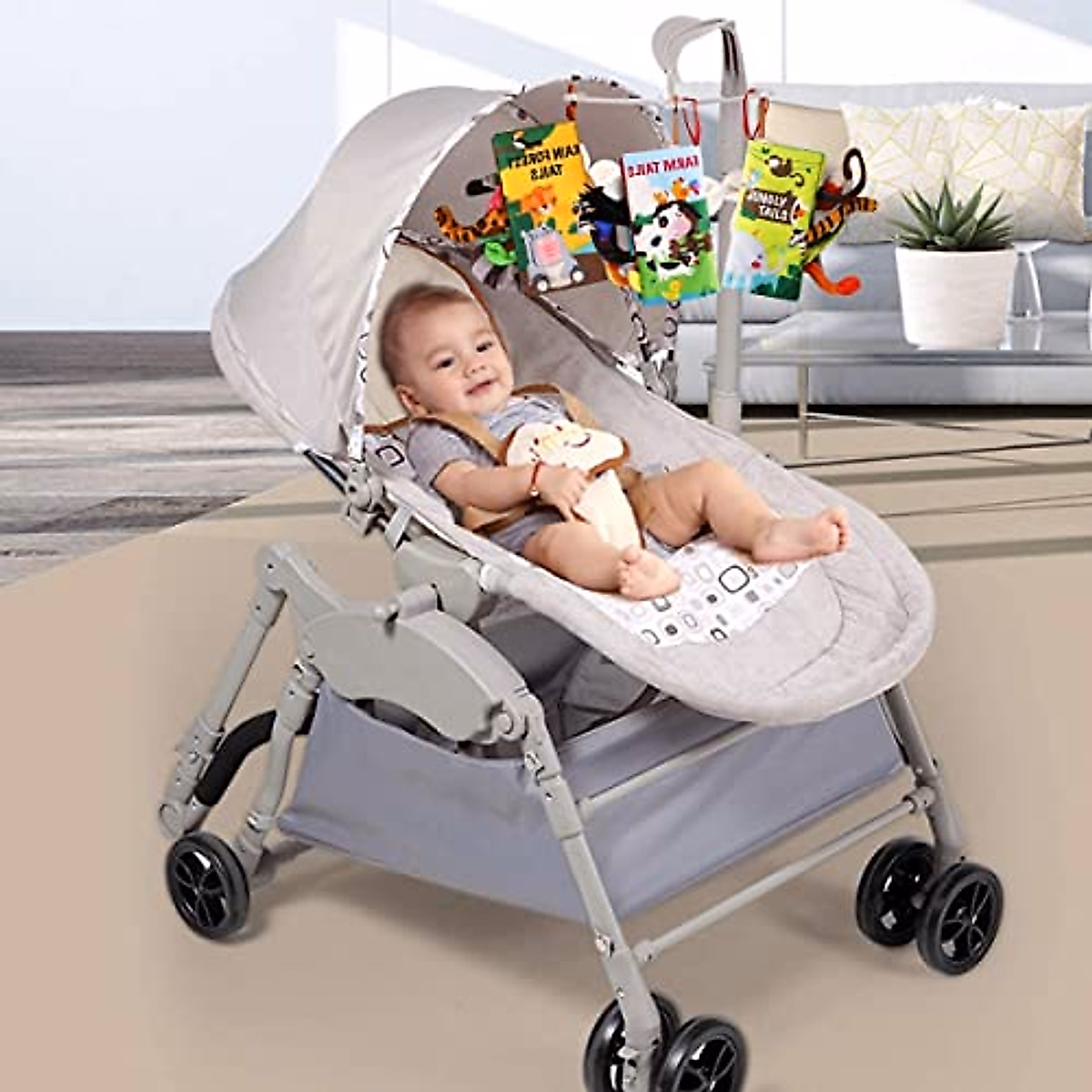 beiens Baby Books Toys, Baby Books 0-6 Months, Touch and Feel Cloth Crinkle Soft Books, Toys for 0-3-6-12-18 Months Infant Newborn Baby Boy Girl Shower Gifts Set, Sensory Learning Stroller Toys (3PCS)