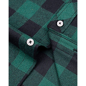 Alimens & Gentle Men's Button Down Regular Fit Long Sleeve Plaid Flannel Casual Shirts - Color: Green, Size: Large