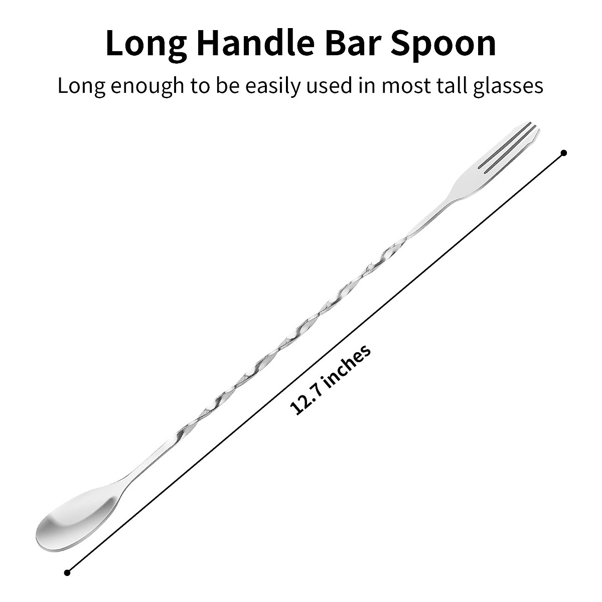 Bar Spoon Cocktail Mixing Spoon - Cuttte 2pcs Cocktail Spoon Long Handle 12.7 Inches, Stainless Steel Drink Stirrers Cocktail Stirrer with Trident Tip, Long Stirring Spoons Bar Mixing Spoons