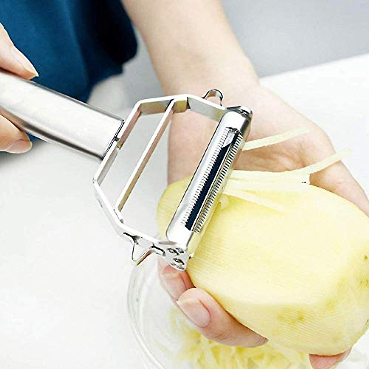 AnGeer Julienne Peeler, Stainless Steel Vegetable Peeler, Double-Sided Blade Vegetable Julienne Cutter and Fruit Slicer, Dual Blade Multifunction Potato Peeler