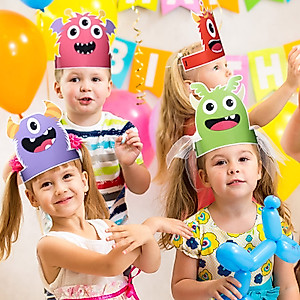 Aoriher 12 Pcs Monster Paper Hats Party Headbands Monster Themed Birthday Party Supplies Baby Shower Favors Monster Dress Costume for Boys Girls Kids Party Supplies Cosplay Props, 6 Styles