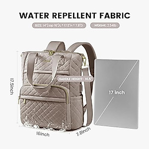 LOVEVOOK Laptop Backpack for Women 17 inch,Diamond Quilted Convertible Backpack Tote Laptop Computer Work Bag,Cute Womens Travel Backpack Purse College Teacher Carry on Back pack with USB Port,Nude