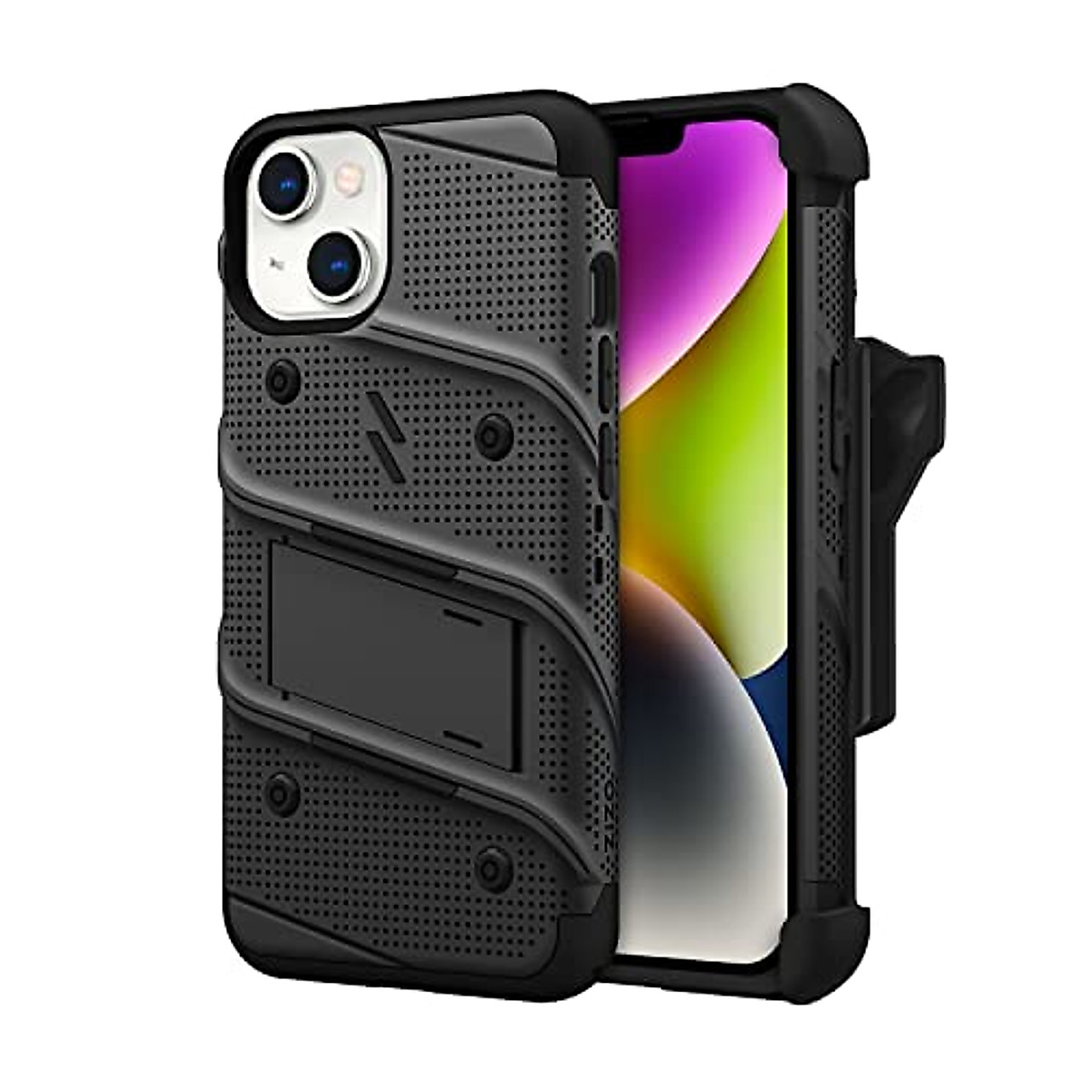 ZIZO Bolt Bundle for iPhone 14 (6.1) Case with Screen Protector Kickstand Holster Lanyard - Black