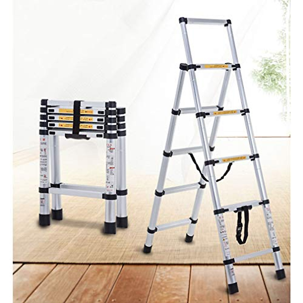 PENGJIE Folding Ladder Step Stool Aluminium Portable Telescopic Ladder 5 Step A-Frame Multi-Purpose Folding Ladder