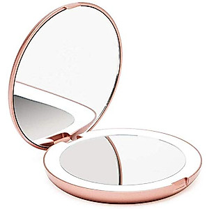 Fancii LED Lighted Travel Makeup Mirror, 1x/10x Magnification - Daylight LED, Compact, Portable, Large 5" Wide Illuminated Folding Mirror (Lumi) Rose Gold