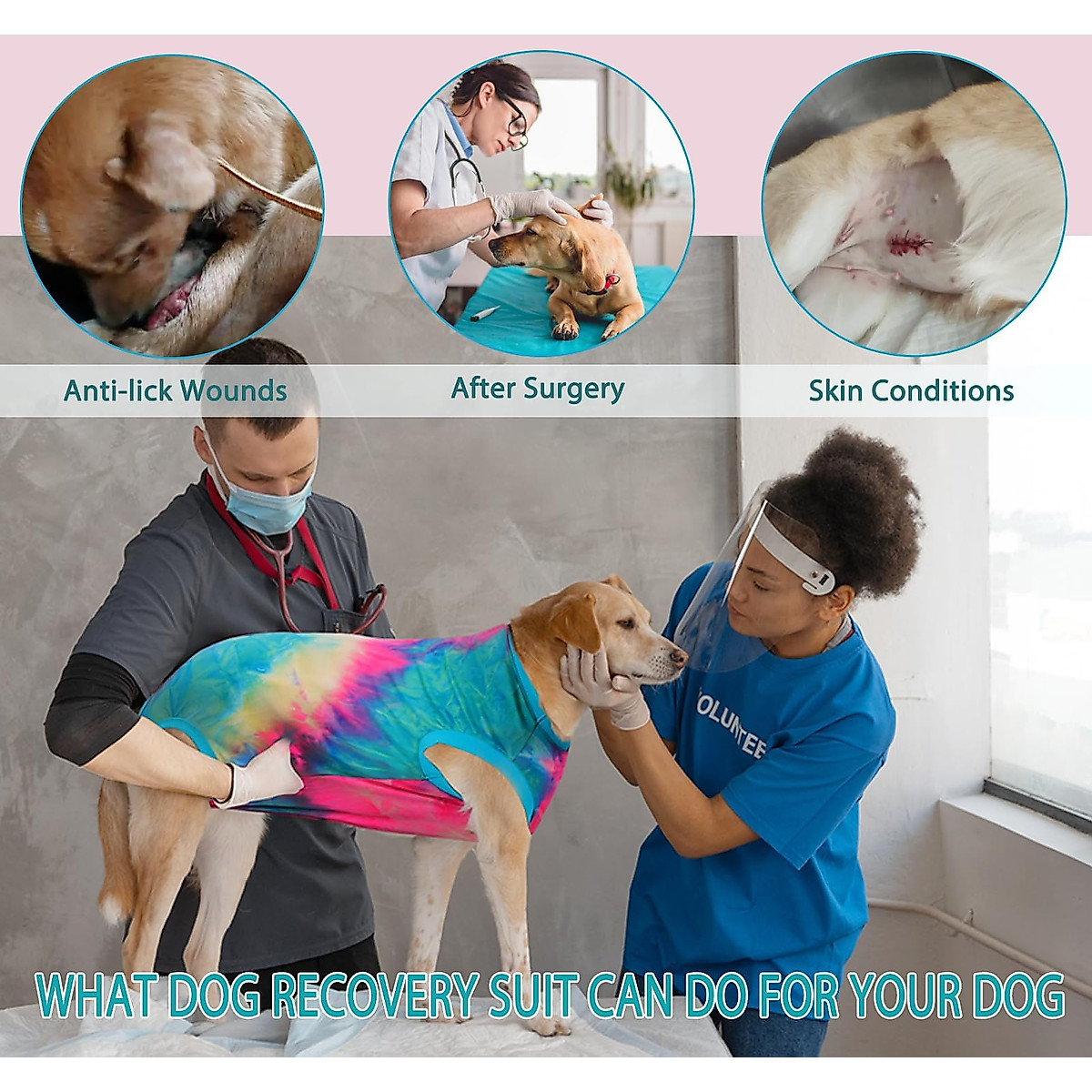 Uadonile Dog Surgery Recovery Suit, Surgical Recovery Suit for Dog Male Female, Spay Neuter Dog Recovery Suit, Cone Alternative Dog Surgical Onesie, Tie-dye Green, XXL