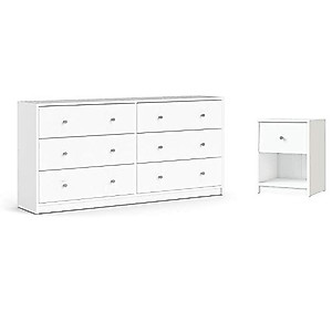 Home Square 2 Piece Modern Wood Dresser and Nightstand Bedroom Set in White