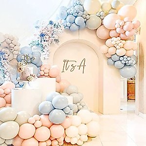 Gender Reveal Balloon Garland Arch Kit, SCMDOTI Gender Reveal Decorations Kit with Double Stuffed Pink and Blue, Nude,White Balloon Garland for Gender Reveal Party Supplies, Baby Shower Decoration