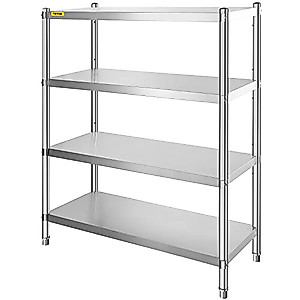 VBENLEM Stainless Steel Shelving 46.8x18.5 Inch 4 Tier Adjustable Shelf Storage Unit Stainless Steel Heavy Duty Shelving for Kitchen Commercial Office Garage Storage 330lb Per Shelf