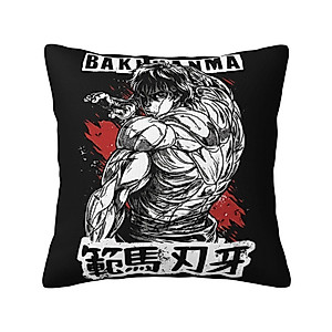 Flokoo Anime Baki The Grappler Baki Hanma Throw Pillow Cases Dorm Decor for Bedroom Living Room 18x18 Inch