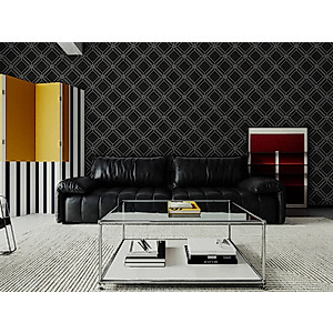 Heroad Black Wallpaper Peel and Stick Geometric Contact Paper Black and White Removable Wall Paper Modern Contact Paper for Cabinets and Drawers Waterproof Self-Adhesive Vinyl Roll 17.3” x 78.7”