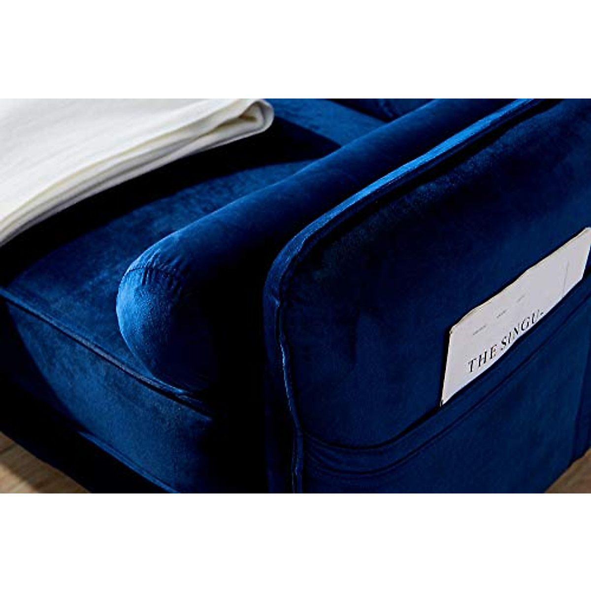 JULYFOX Blue Velvet Fabric Sofa Couch, 71 inch Wide Mid Century Modern Living Room Couch with Side Storage Fashion Golden Legs for Small Spaces