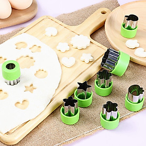 Vegetable Cutters Shapes Set, 12pcs Stainless Steel Mini Cookie Cutters, Vegetable Cutter and Fruit Stamps Mold + 20pcs Cute Cartoon Animals Food Picks and Forks -for Kids Baking and Food Supplement