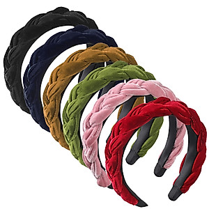 6 Pieces Velvet Headband for Women Girls Criss Cross Wide Braided Hairband Solid Color Soft Cute Hair Accessories for Travel Dating Washing Face, 6 Colors, 6.89 x 6.3 x 1.57 Inch