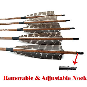 Pinals Traditional Archery Hunting Arrows 400 500 600 Spine Turkey Feather 30 32 Inch Carbon Shafts for Recurve Longbow Compound Bows Targets 12PCS 400