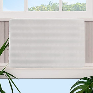 Bekith Indoor Air Conditioner Cover, AC Cover Inside Window AC Unit Cover, Double Insulation Defender with Elastic Strap, White (25” x 18” x 3.5”)