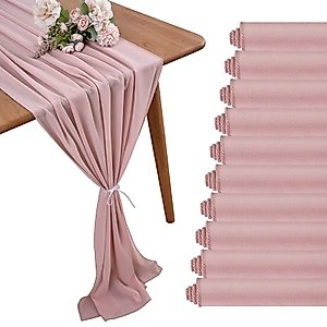 BEDDEB 10 Pack Dusty Rose Chiffon Table Runner 10Ft Sheer Wedding Table Runner 29x120 Inches Romantic Tulle Table Runner for Rustic Wedding Decor Birthday Party Bridal Baby Shower Table Decoration