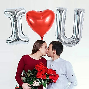 TONIFUL 40 Inch I Love You Balloons Huge I Heart YOU Foil Letter Balloons Heart Shaped Balloons Decoration for Valentine's Day Wedding Bridal Shower Anniversary Engagement Party Supplies（Silver 3Pcs）