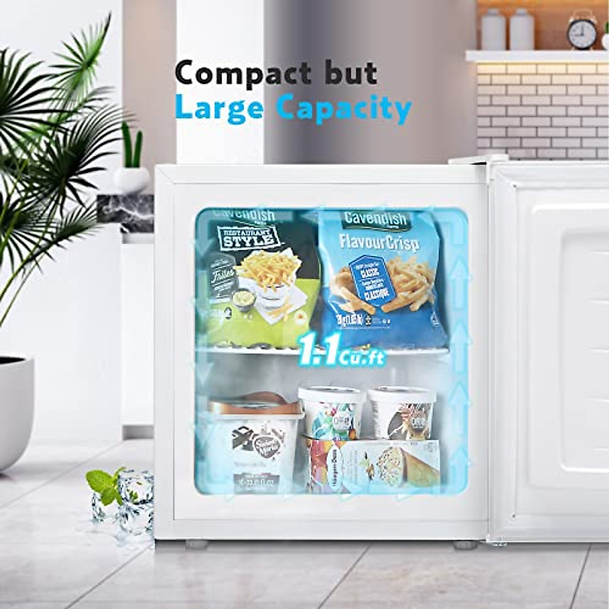 R.W.FLAME Mini Freezer 1.1 Cubic Feet, Small Freezer Reversible Single Door, Upright Freezer with Shelves, Adjustable Feet for Bedrooms/Dorms/Apartment/Office/Home (White)