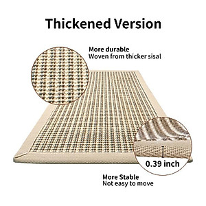 FUKUMARU Cat Scratcher Mat, 23.6 X 15.7 Inch Natural Sisal Cat Scratch Mats, Horizontal Cat Floor Scratching Pad Rug, Protect Carpets and Sofas (Cream - Thicken)